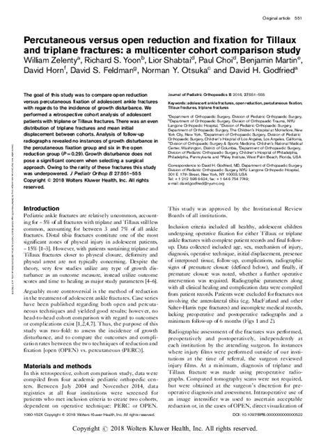 Pdf Percutaneous Versus Open Reduction And Fixation For Tillaux And Triplane Fractures A