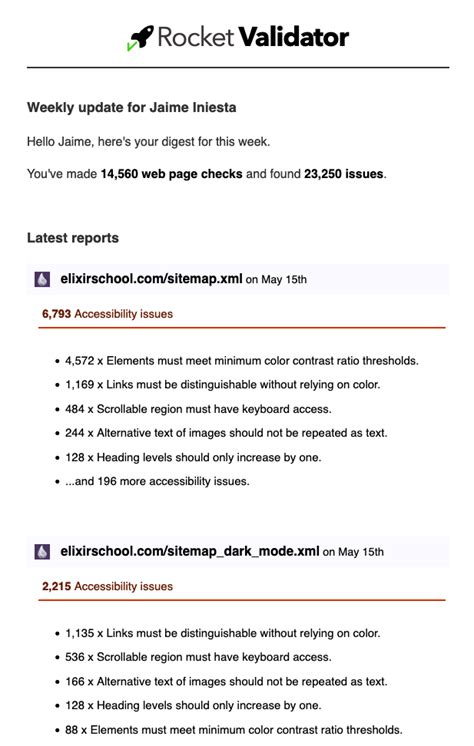Progress Report Emails · Rocket Validator