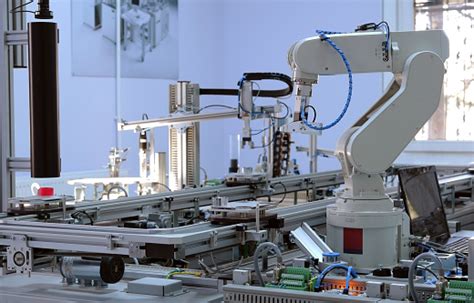 인더스트리 40 컨셉 로봇은 생산 라인에서 자동화 된 자동차에서 제품을 픽업 공장 산업 건물에 대한 스톡 사진 및 기타 이미지 공장 산업 건물 사물 인터넷 0명