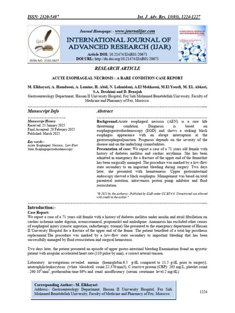 Acute Esophageal Necrosis A Rare Condition Case Report Pdf