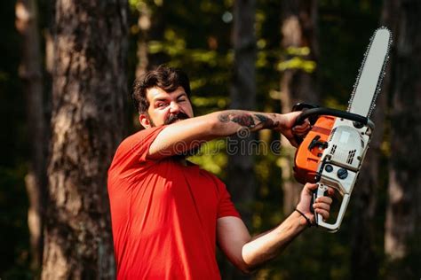 Lumberjack Concept Lumberjack With Chainsaw In His Hands Logging