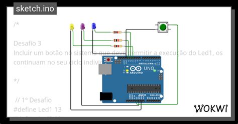 3 Leds e botão Wokwi ESP32 STM32 Arduino Simulator