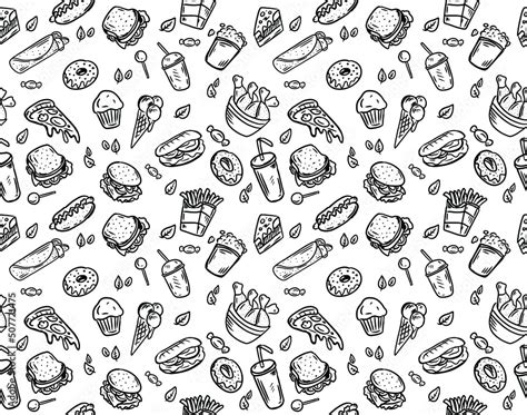 Fast Food Seamless Vector Pattern Stock Vector Adobe Stock