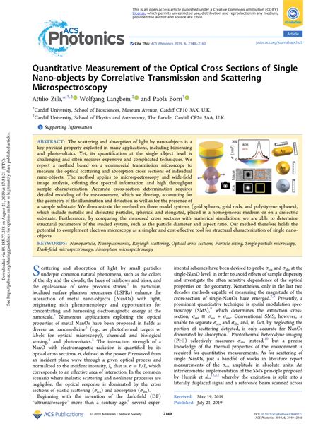 Pdf Quantitative Measurement Of The Optical Cross Sections Of Single Nano Objects By