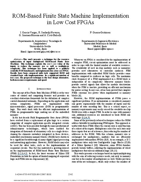 Pdf Rom Based Finite State Machine Implementation In Low Cost Fpgas