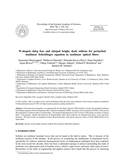 Pdf W Shaped Chirp Free And Chirped Bright Dark Solitons For