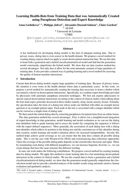 Pdf Learning Health Bots From Training Data That Was Automatically Created Using Paraphrase