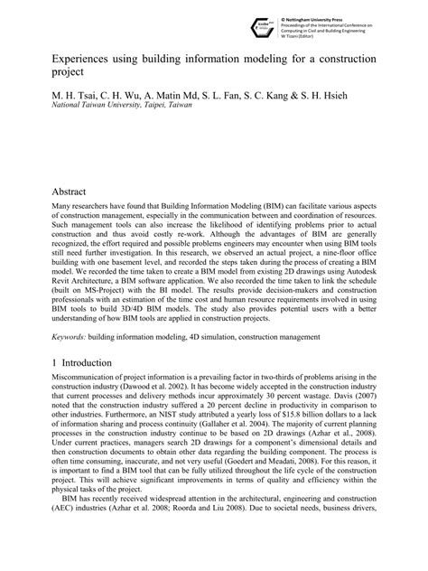 Pdf Experiences Using Building Information Modeling For A Construction Project