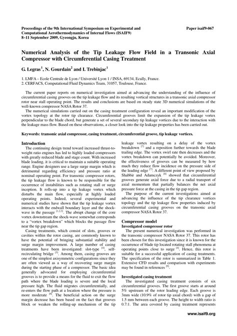 Pdf Numerical Analysis Of The Tip Leakage Flow Field In A Transonic Axial Compressor With