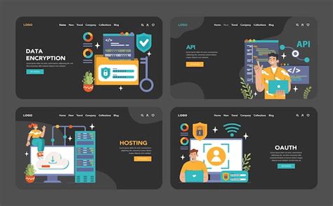 Premium Vector Backend Development Web Banner Or Landing Page Dark Or Night Mode Set Coding