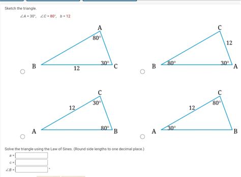 solved sketch the triangle ∠ a 30 ∘ ∠ c 80 ∘ b 12 solve the