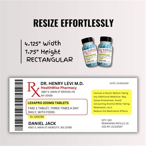 Editable Prescription Label Template Pill Bottle Label Rx Label