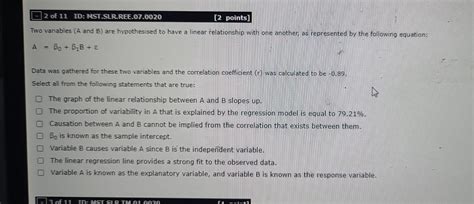 Solved Two Variables A And B Are Hypothesised To Have A Chegg