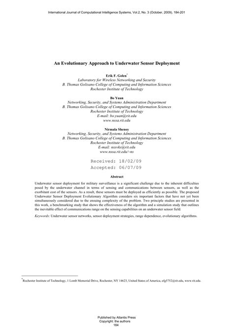Pdf Underwater Sensor Deployment Using An Evolutionary Algorithm