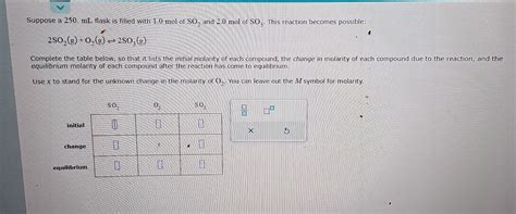Solved Suppose A 250 Ml Flask Is Filled With 1 0 Mol Of So2
