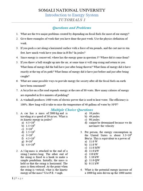 Tutorial 1 Pdf Watt Physical Quantities