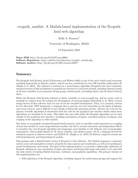 pdf ecopath matlab a matlab based implementation of the ecopath food