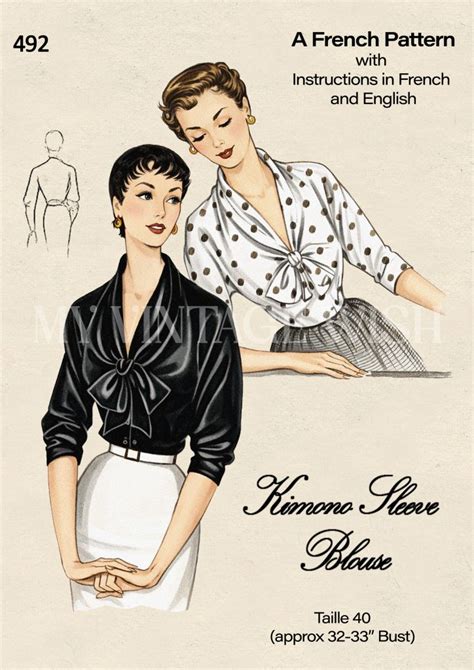 1950s Vintage French Pussy Bow Blouse Sewing Pattern My Vintage Wish
