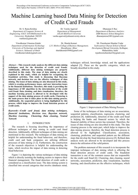 Pdf Machine Learning Based Data Mining For Detection Of Credit Card