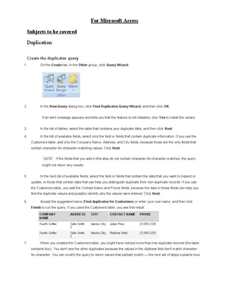 duplication for microsoft access subjects to be covered pdf table