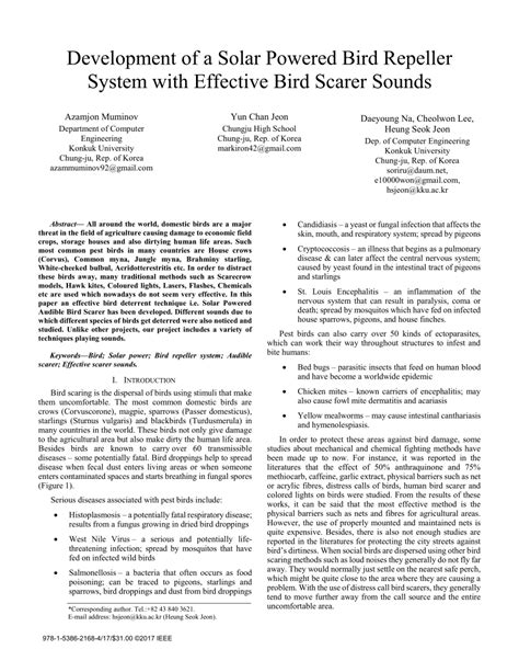 Pdf Development Of A Solar Powered Bird Repeller System With
