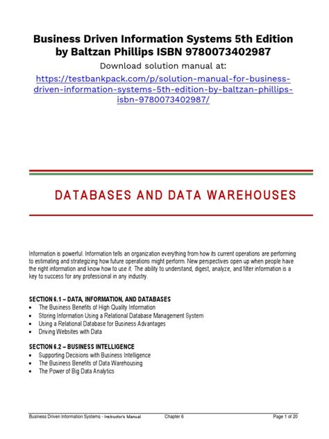 Business Driven Information Systems 5th Edition Baltzan Solutions Manual Download Pdf