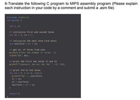 solved 6 translate the following c program to mips assembly