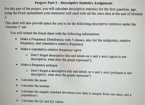 project part 2 descriptive statistics assignment