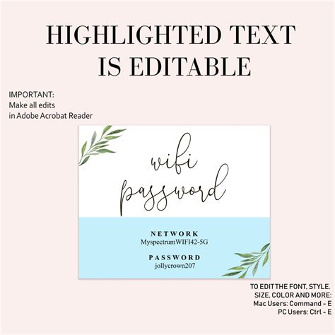 Wifi Password Printable Wifi Password Printable Template Pdf Etsy