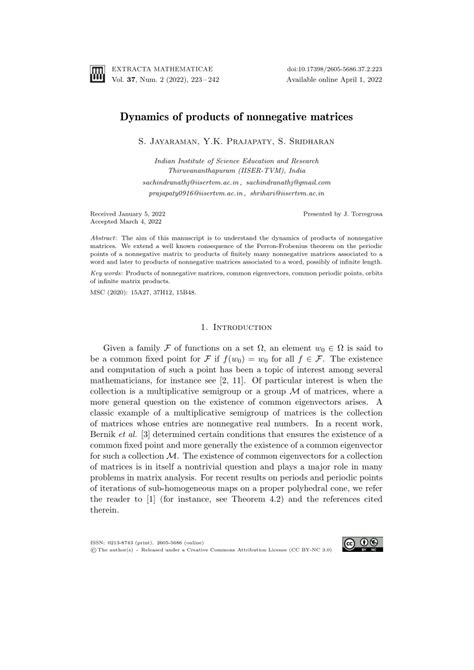 Pdf Dynamics Of Products Of Nonnegative Matrices