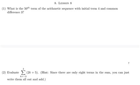 solved 8 lesson 8 1 what is the 50th term of the