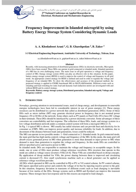 Pdf ‫frequency Improvement In Islanded Microgrid By Using Battery