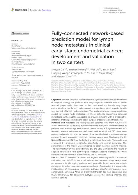 Pdf Fully Connected Network Based Prediction Model For Lymph Node Metastasis In Clinical Early