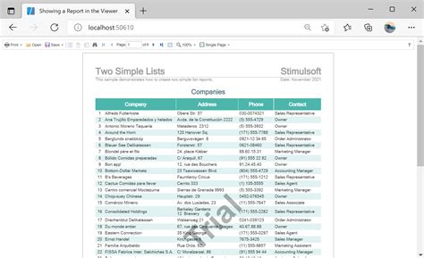 Showing A Report In The Viewer Samples