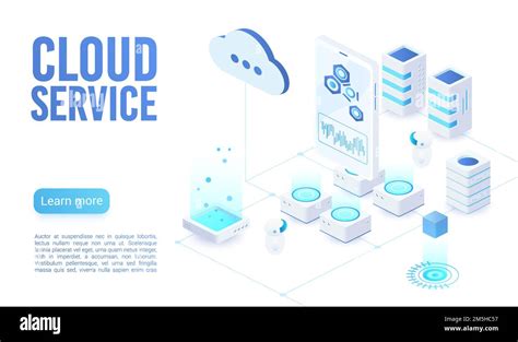 Cloud Service Soft Light Landing Page Isometric Vector Template Programmer Synchronizing