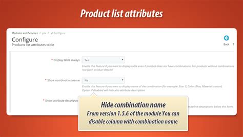 module to display attributes combinations in product list tpl