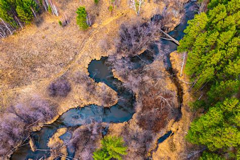 녹색 필드에서 구불구불한 강의 항공 풍경 드론에서 아름다운 자연 배경의 최고 전망 복사 공간이있는 계절 여름 풍경 경관에 대한 스톡 사진 및 기타 이미지 Istock