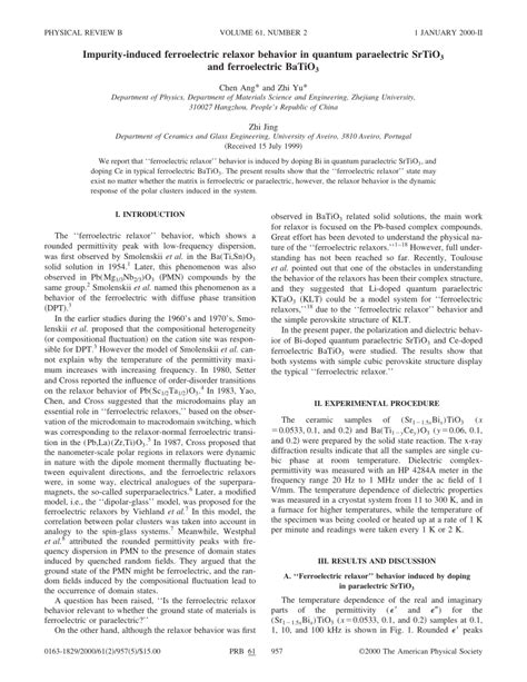 Pdf Impurity Induced Ferroelectric Relaxor Behavior In Quantum Paraelectric Srtio3 And