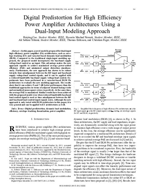 Pdf Digital Predistortion For High Efficiency Power Amplifier