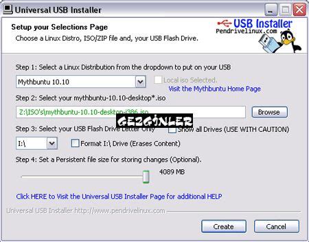 Universal USB Installer Ekran Görüntüsü Gezginler