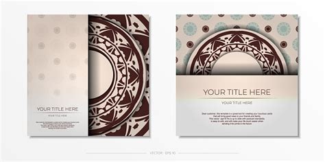 텍스트 및 추상 장식을위한 장소가있는 카드 템플릿을 초대합니다 만다라 패턴이 있는 베이지 색의 엽서의 프린트 를 즉시 디자인합니다 0명에 대한 스톡 벡터 아트 및 기타