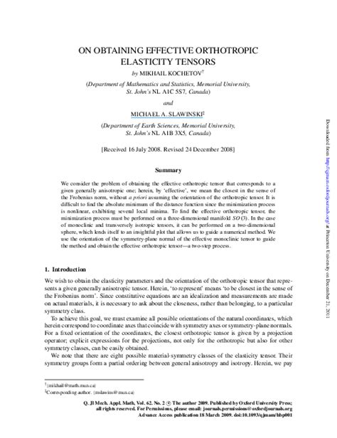 Pdf On Obtaining Effective Orthotropic Elasticity Tensors
