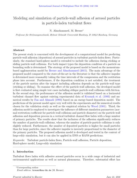 Pdf Modeling And Simulation Of Particle Wall Adhesion Of Aerosol