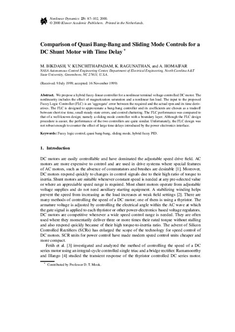 Pdf Comparison Of Quasi Bang Bang And Sliding Mode Controls For A Dc