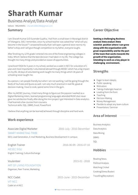 Sharath Kumar Visualcv Resume 1 Pdf