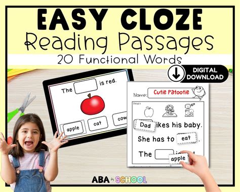 Easy Cloze Reading Comprehension Passages Functional Words Special