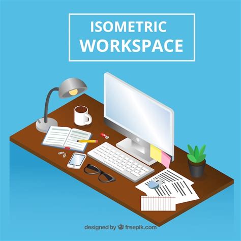 Free Vector Isometric Workspace With Modern Computer