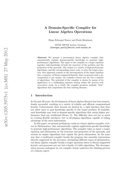 Pdf A Domain Specific Compiler For Linear Algebra Operations