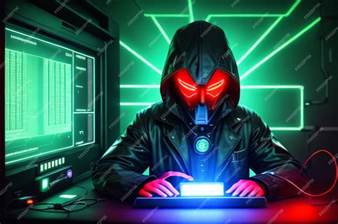 Premium Ai Image Scifi Masked Hacker Is Blacking Electric Meter Computer Antimagnetic Future
