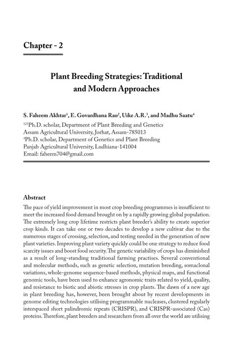 Pdf Plant Breeding Strategies Traditional And Modern Approaches